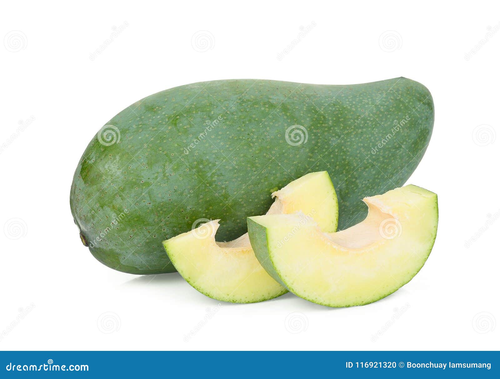 Whole and Slice Green Mango Isolated on White Stock Photo - Image of ...