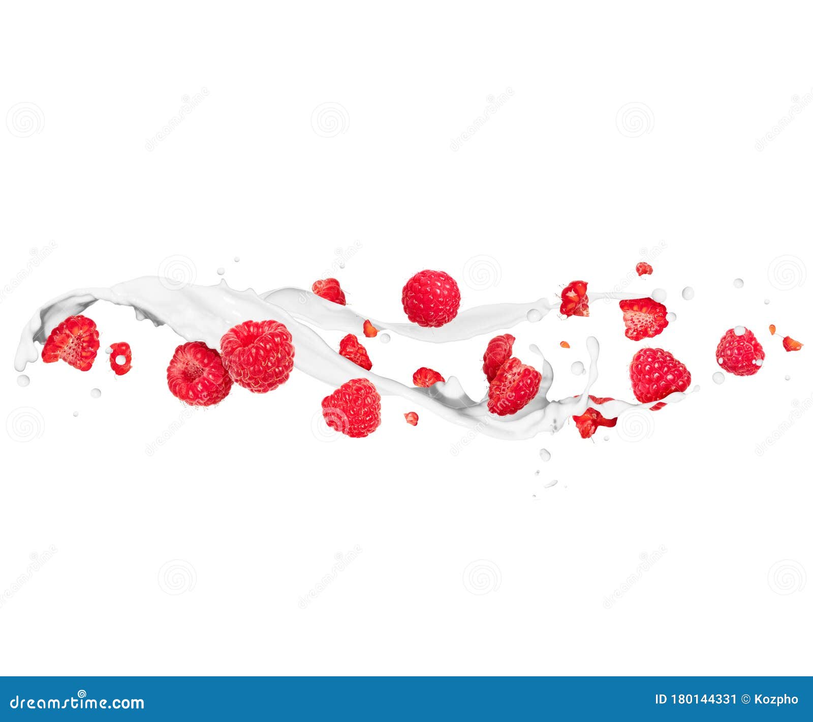Whole and Sliced Raspberries with Milk Splashes Stock Image - Image of ...
