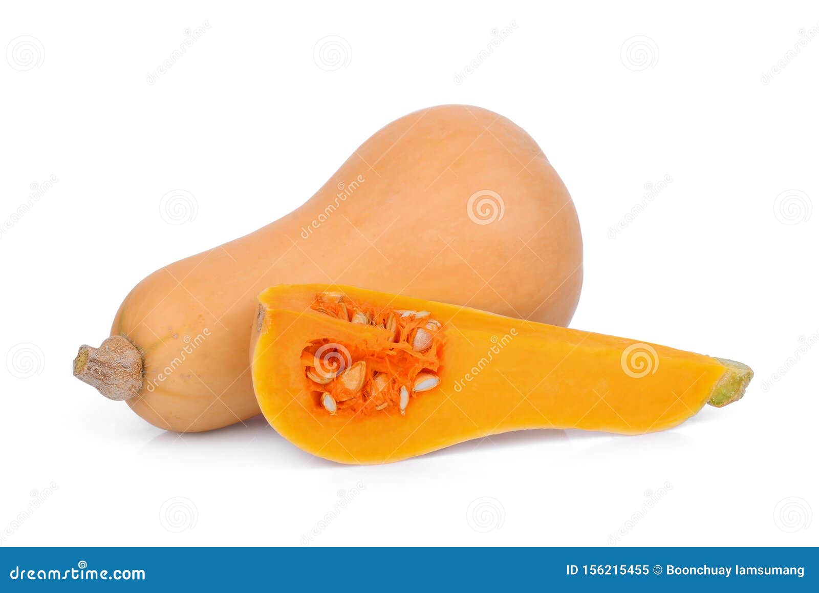 Whole and Slices Butternut Squash Isolated on White Stock Image - Image ...
