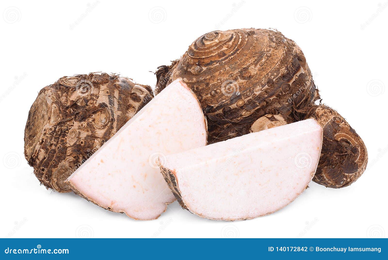 Whole and Slices Raw Taro Root Isolated on White Stock Photo - Image of ...