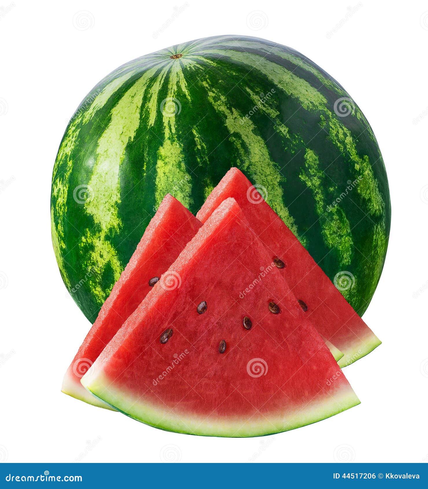 Whole Watermelon and Three Triangle Pieces Isolated on White Stock ...