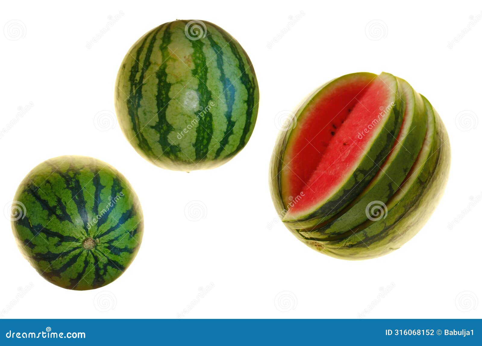 Whole Watermelons and Cut Watermelon Isolated on a White Background ...