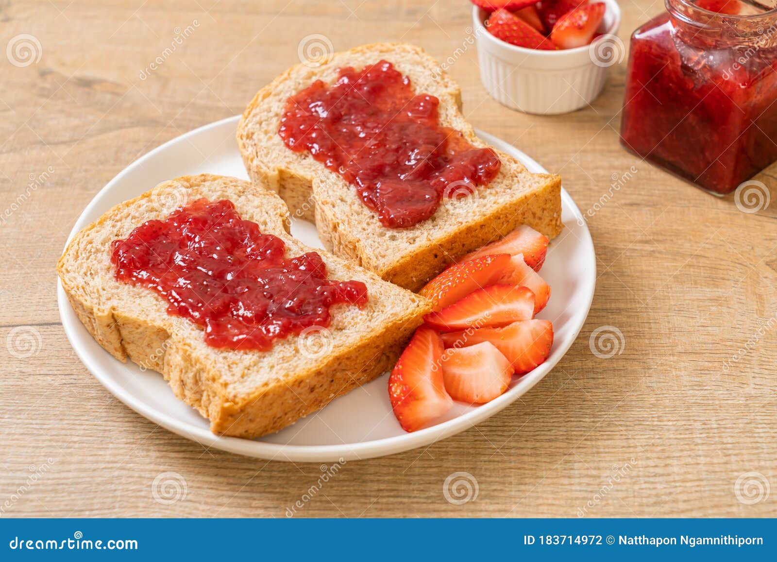 Whole Wheat Bread with Strawberry Jam and Fresh Strawberry Stock Photo ...