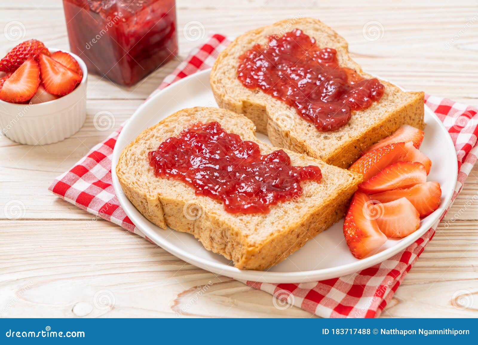 Whole Wheat Bread with Strawberry Jam and Fresh Strawberry Stock Photo ...