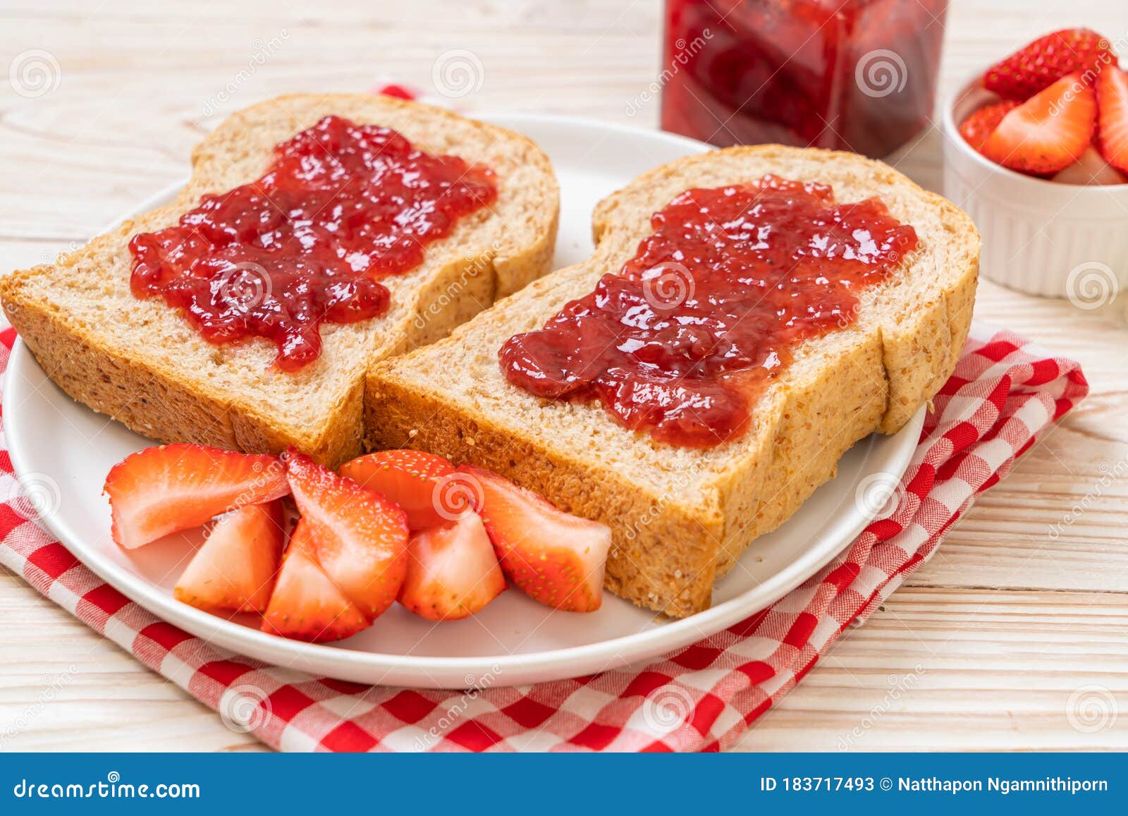 Whole Wheat Bread with Strawberry Jam and Fresh Strawberry Stock Image ...