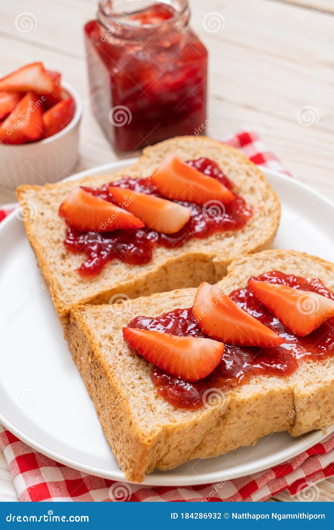 Whole Wheat Bread with Strawberry Jam and Fresh Strawberry Stock Photo ...
