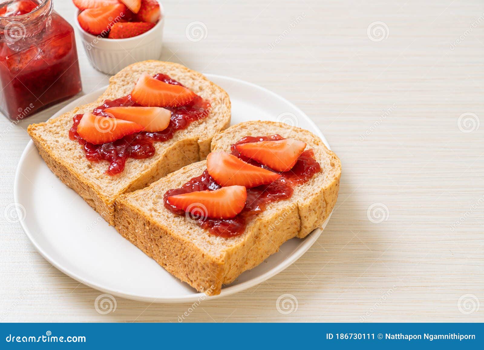 Whole Wheat Bread with Strawberry Jam and Fresh Strawberry Stock Image ...