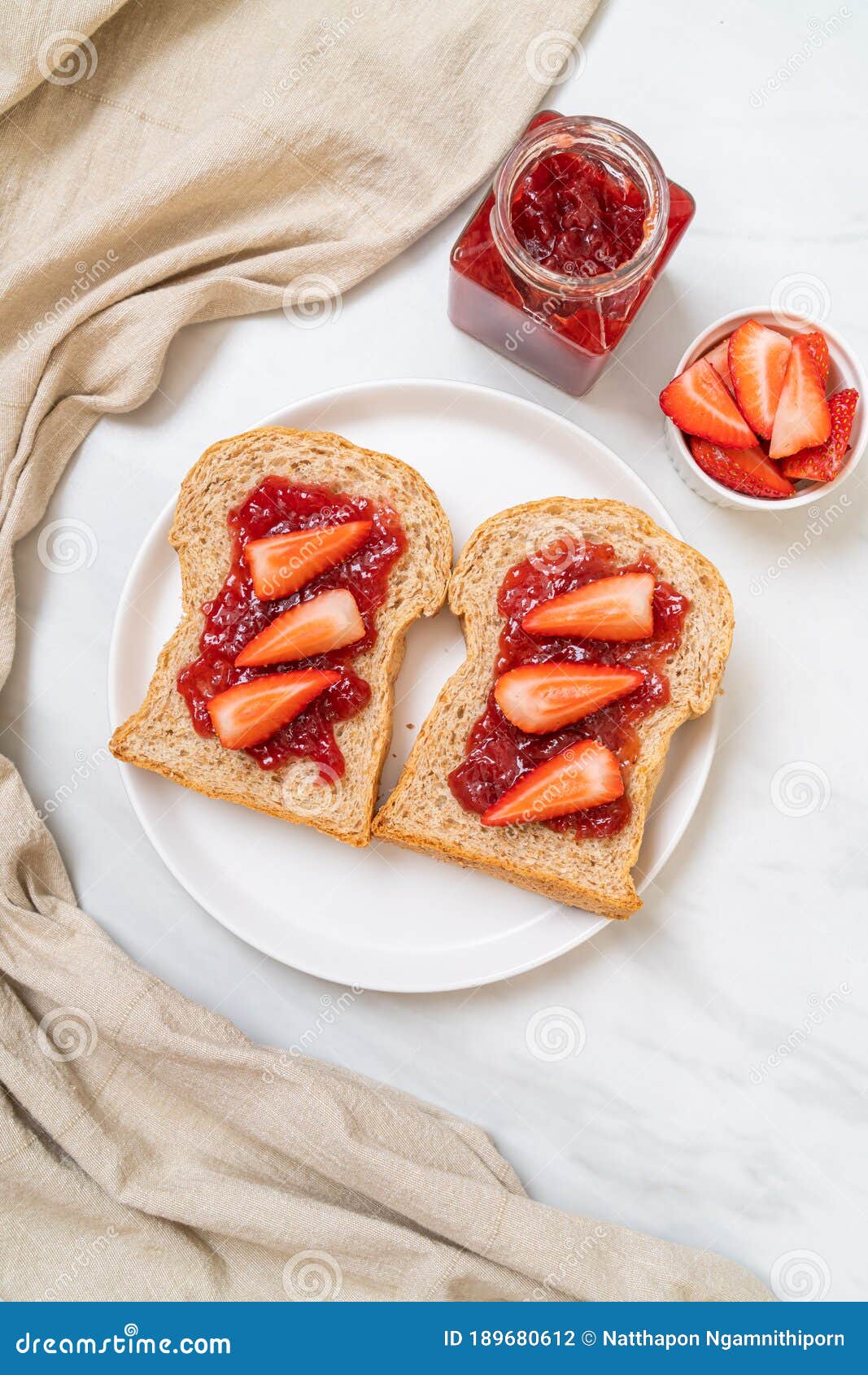 Whole Wheat Bread with Strawberry Jam and Fresh Strawberry Stock Photo ...