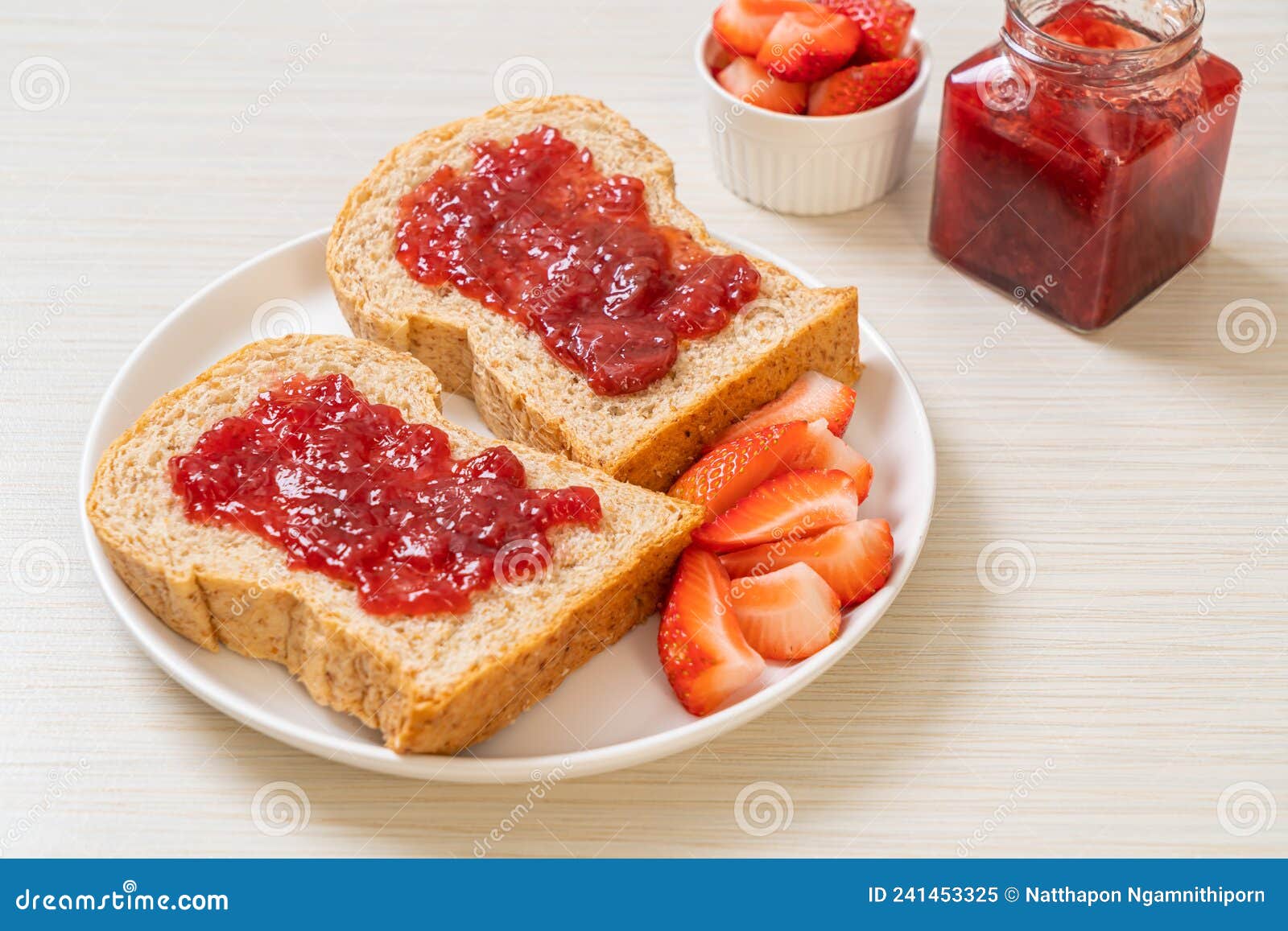 Whole Wheat Bread with Strawberry Jam and Fresh Strawberry Stock Image ...
