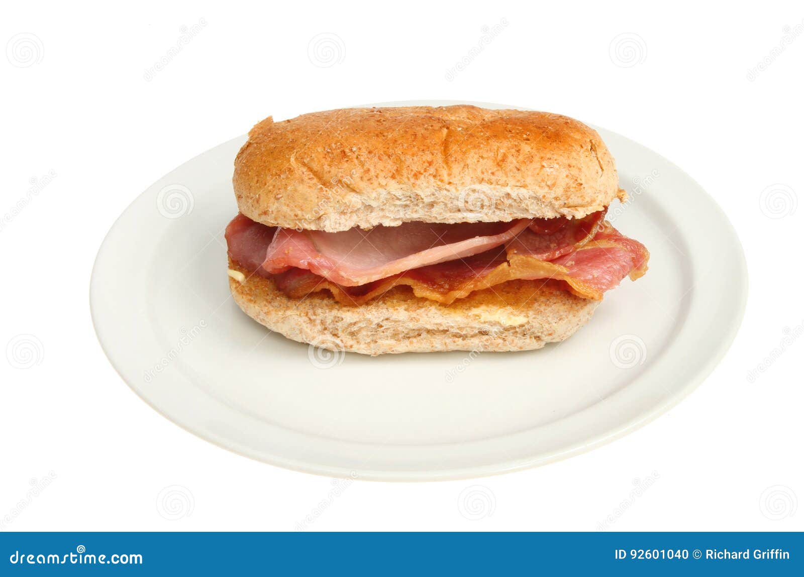 Wholemeal bacon bap stock photo. Image of isolated, bread - 92601040