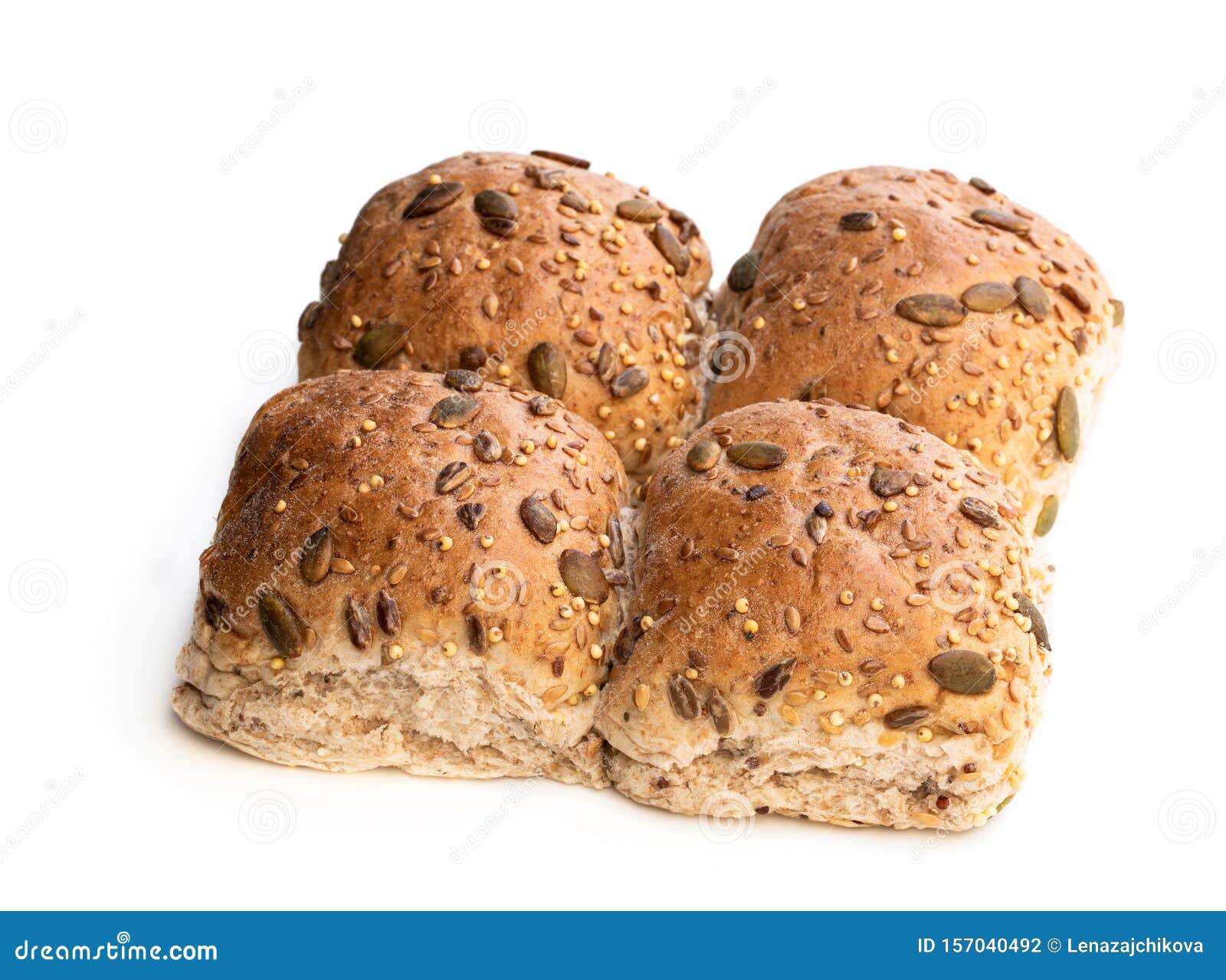 Wholemeal Multiseeds Batch Rolls Isolated on White Batch of Four Stock ...