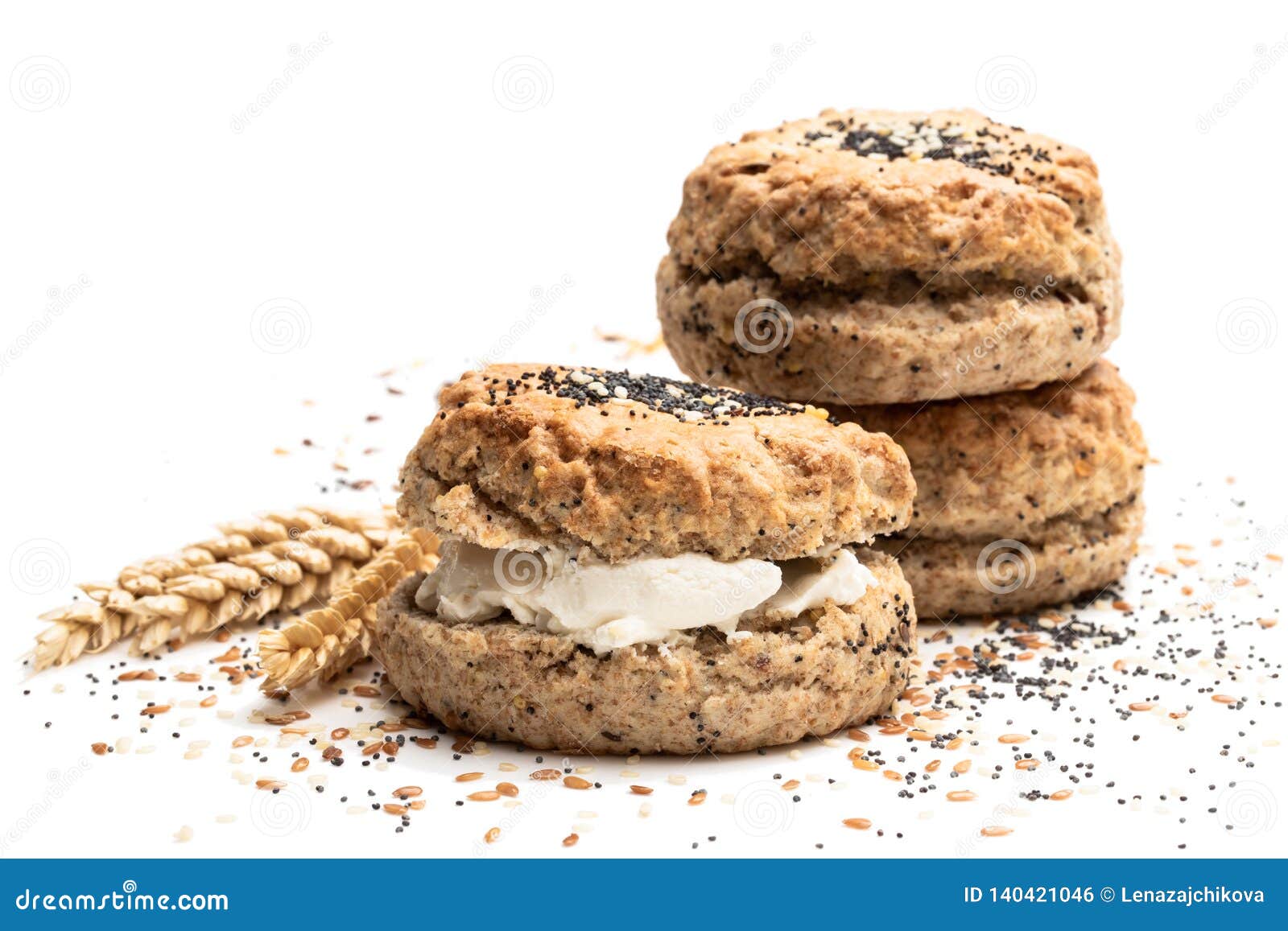 Wholemeal Seeded Scones Stuffed with Cream Isolated on White Stock ...