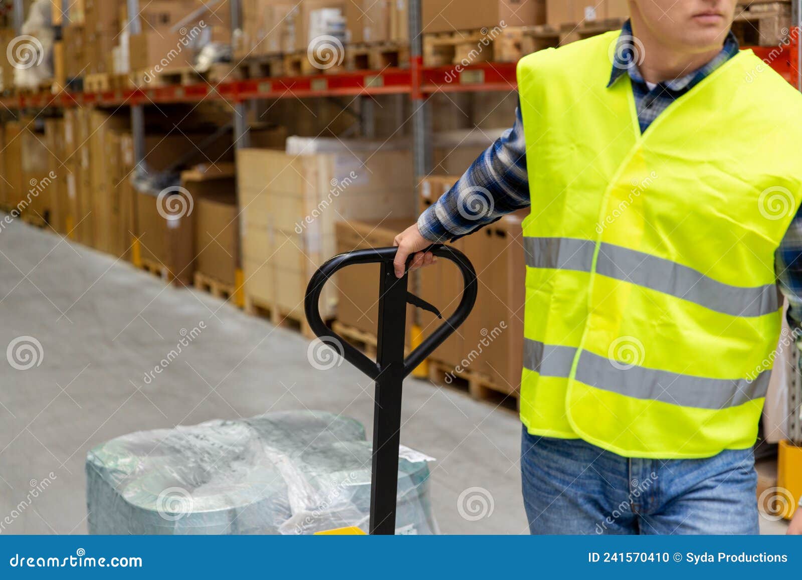 Man with Loader Working at Warehouse Stock Photo - Image of delivering ...