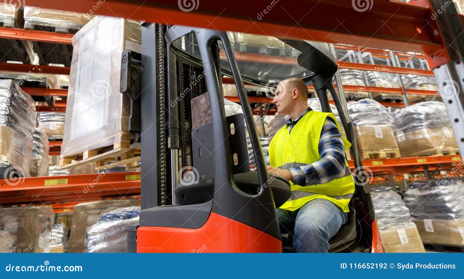 Loader Operating Forklift at Warehouse Stock Photo - Image of loader ...