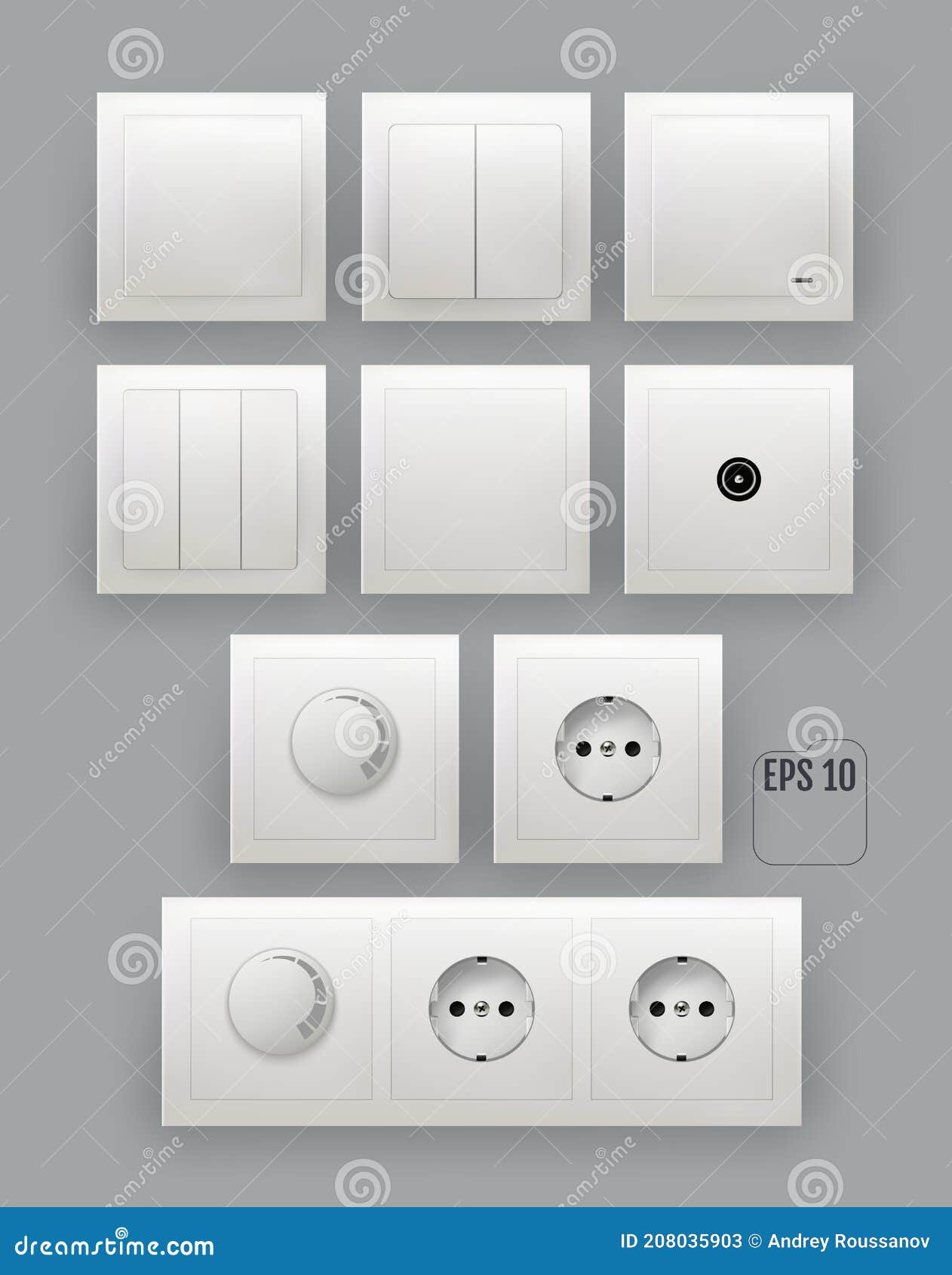 White Wall Switch. Power Electrical Socket. Stock Vector - Illustration of power, trigger: 208035903