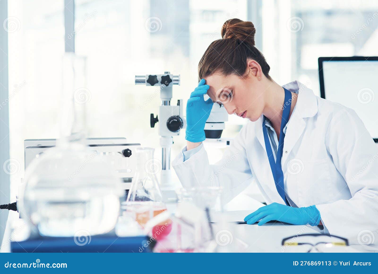 Why is this so Difficult. a Tired Young Female Scientist Making Notes ...