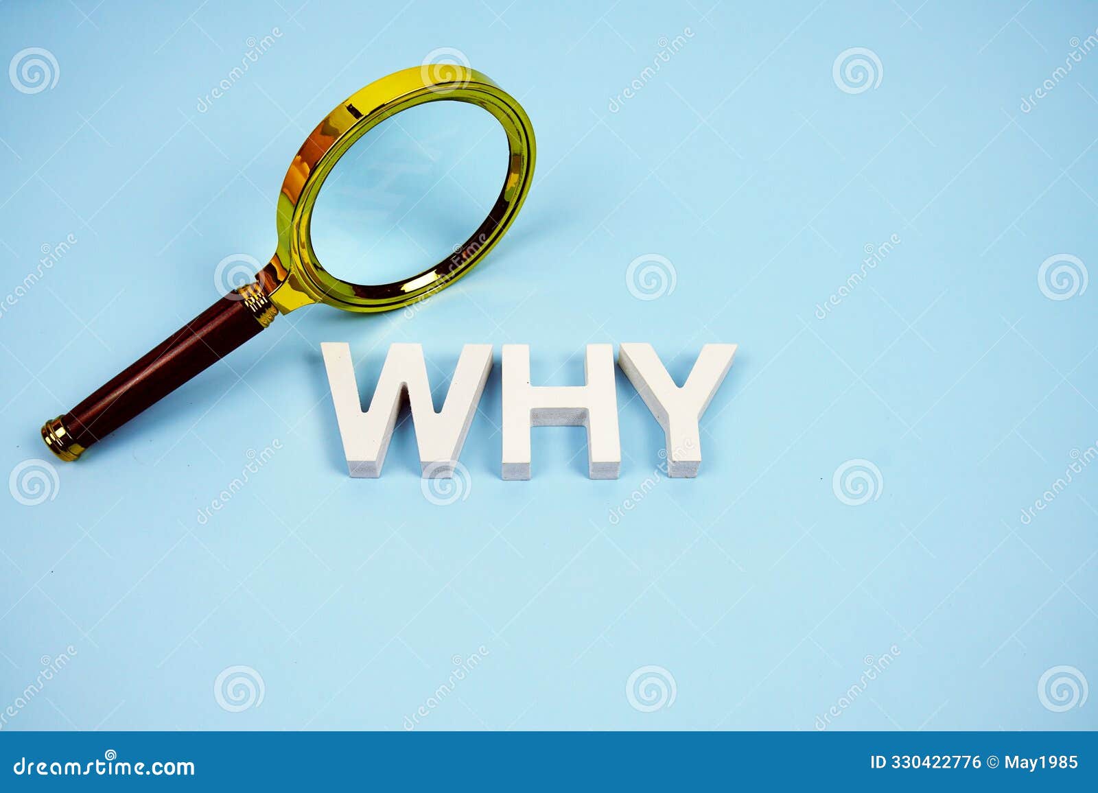 Why? Word with Magnifying Glass on Blue Background Stock Photo - Image ...