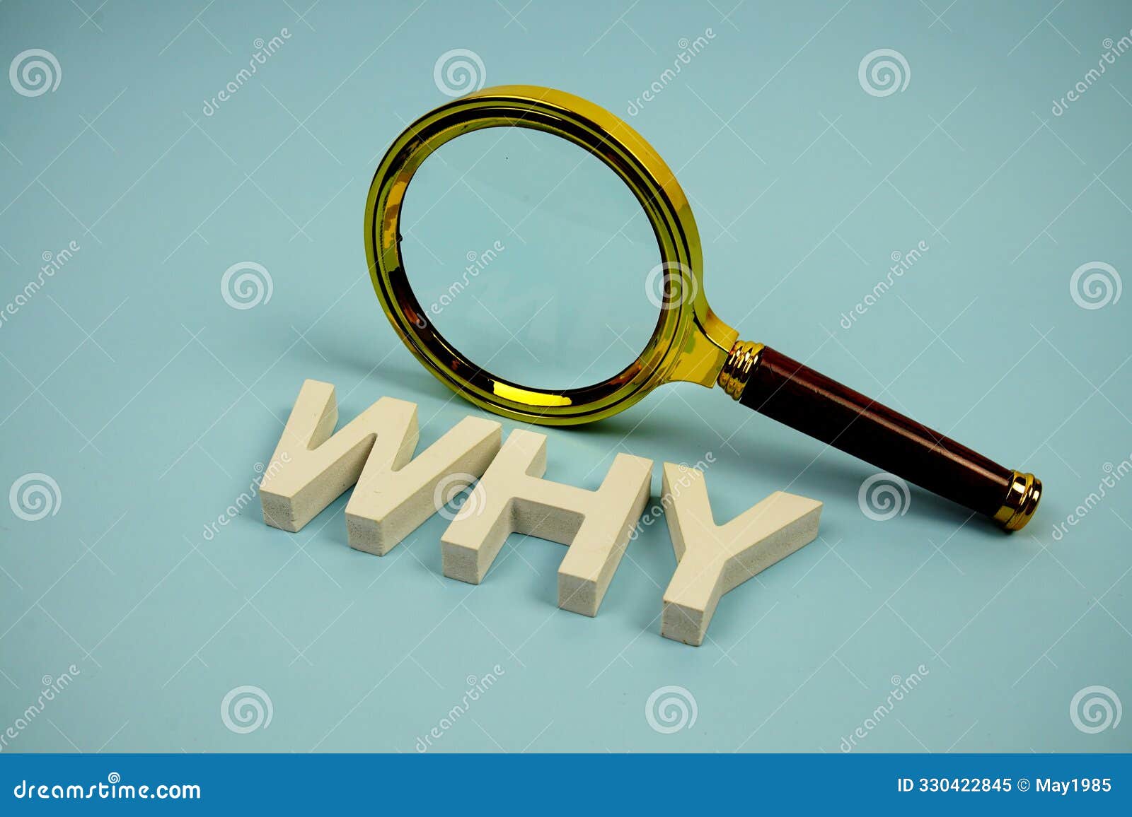 Why? Word with Magnifying Glass on Blue Background Stock Image - Image ...