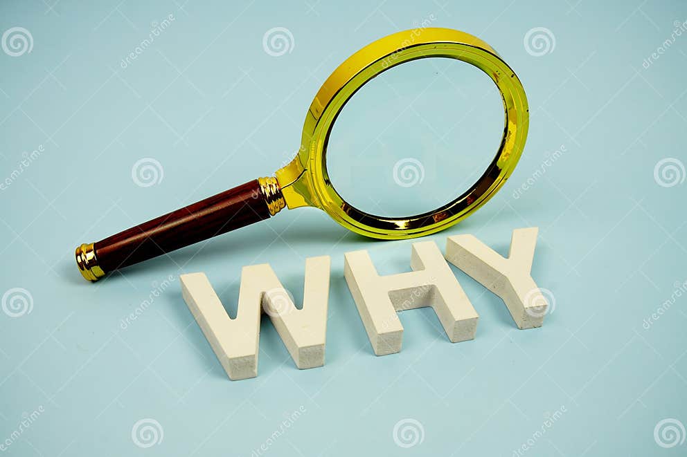 Why? Word with Magnifying Glass on Blue Background Stock Photo - Image ...