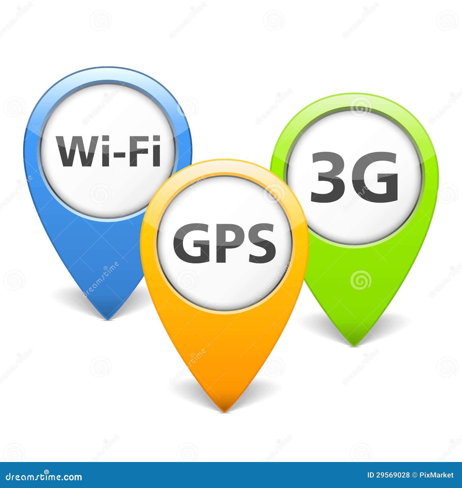 Wi-Fi, 3G and GPS icons stock vector. Illustration of blue - 29569028