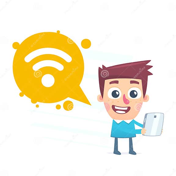 Wi fi available stock vector. Illustration of male, character - 37030911