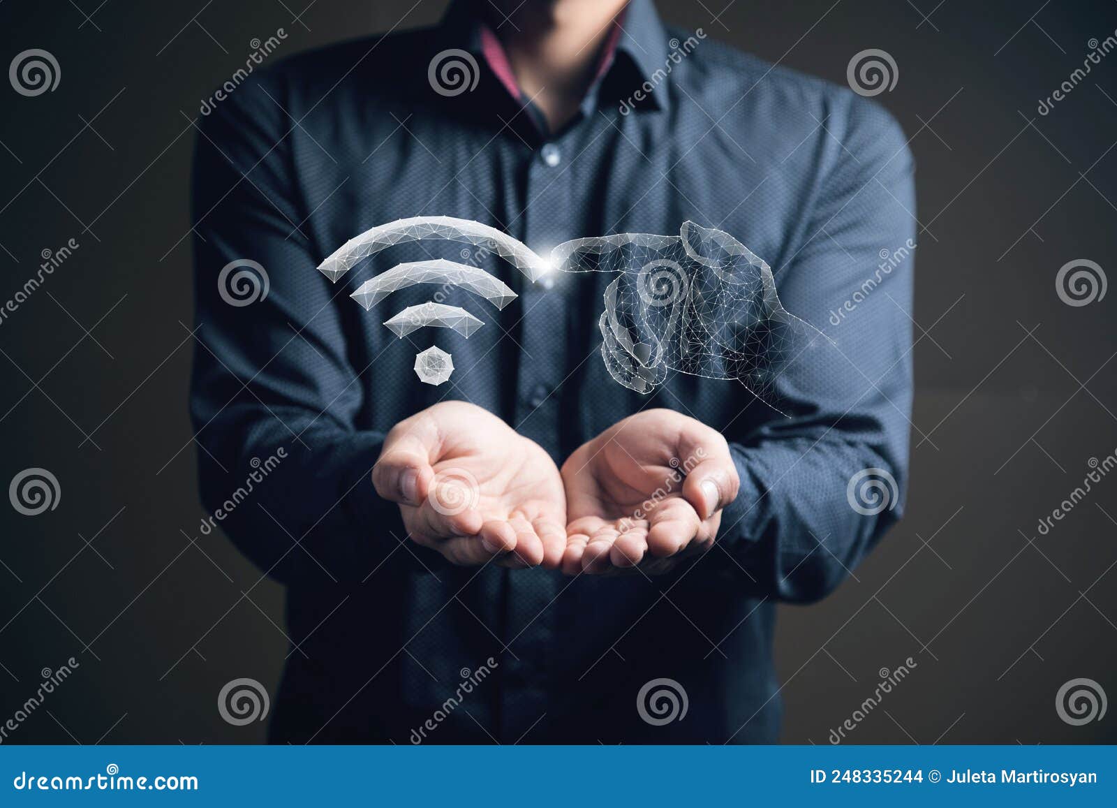 Wi-Fi and Hands from the Network. Man Holding in His Hand Stock Photo ...