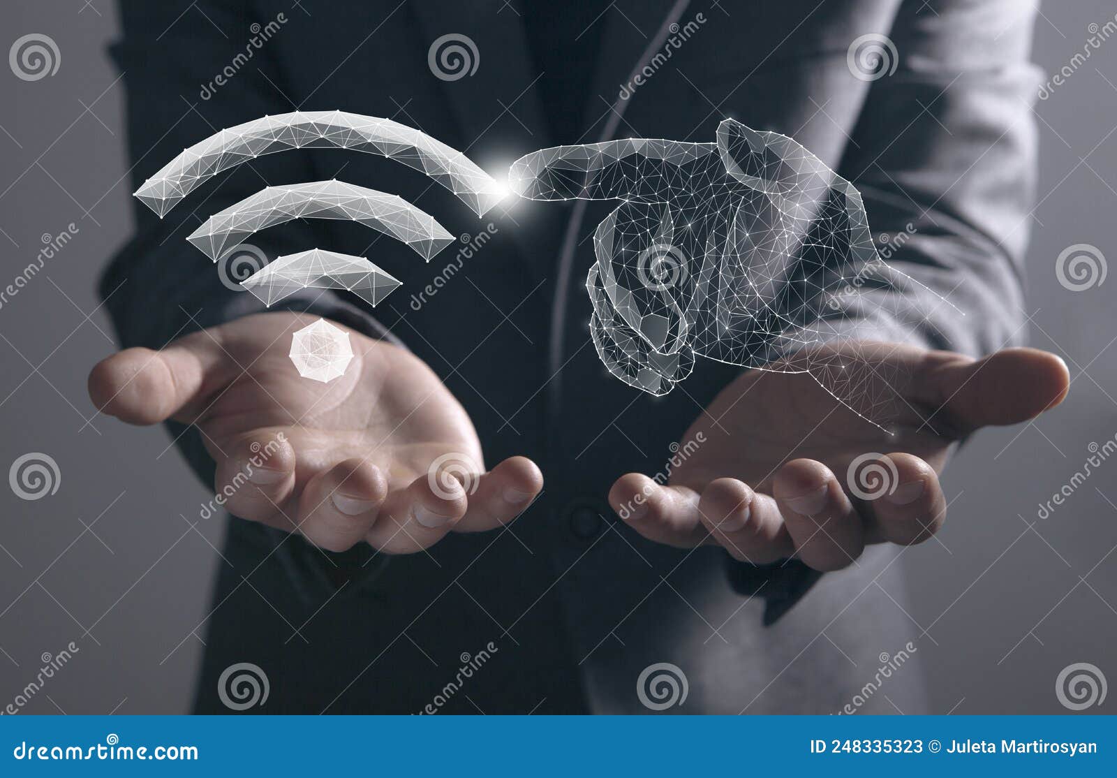 Wi-Fi and Hands from the Network. Man Holding in His Hand Stock Image ...