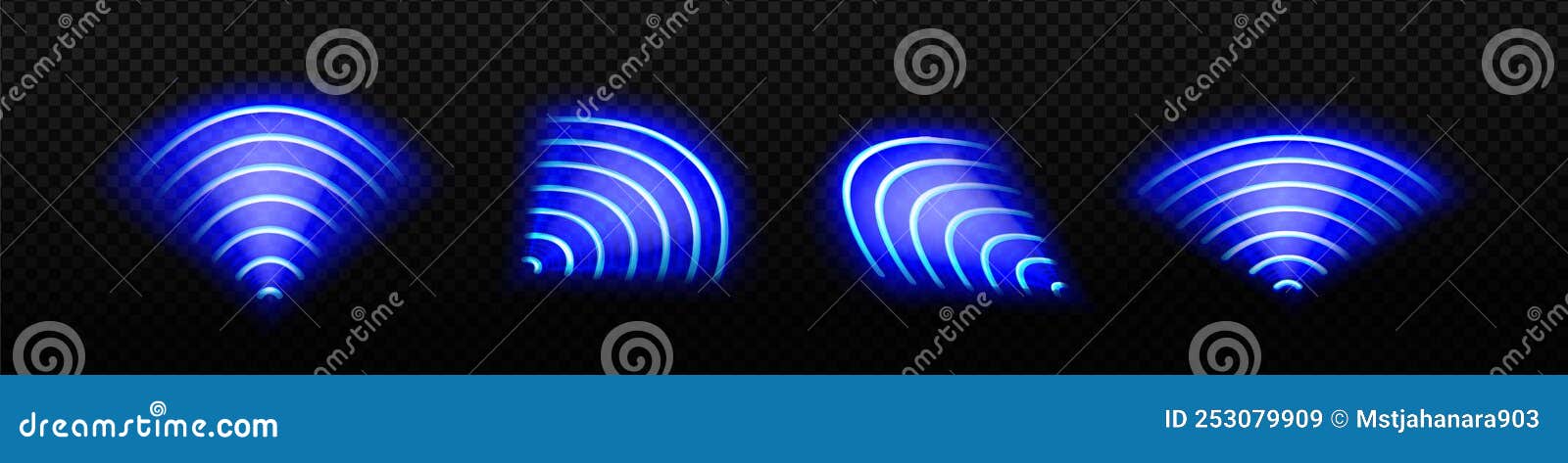 Wi-Fi Light Effect, Blue Neon Signal Sensor Waves Stock Vector ...