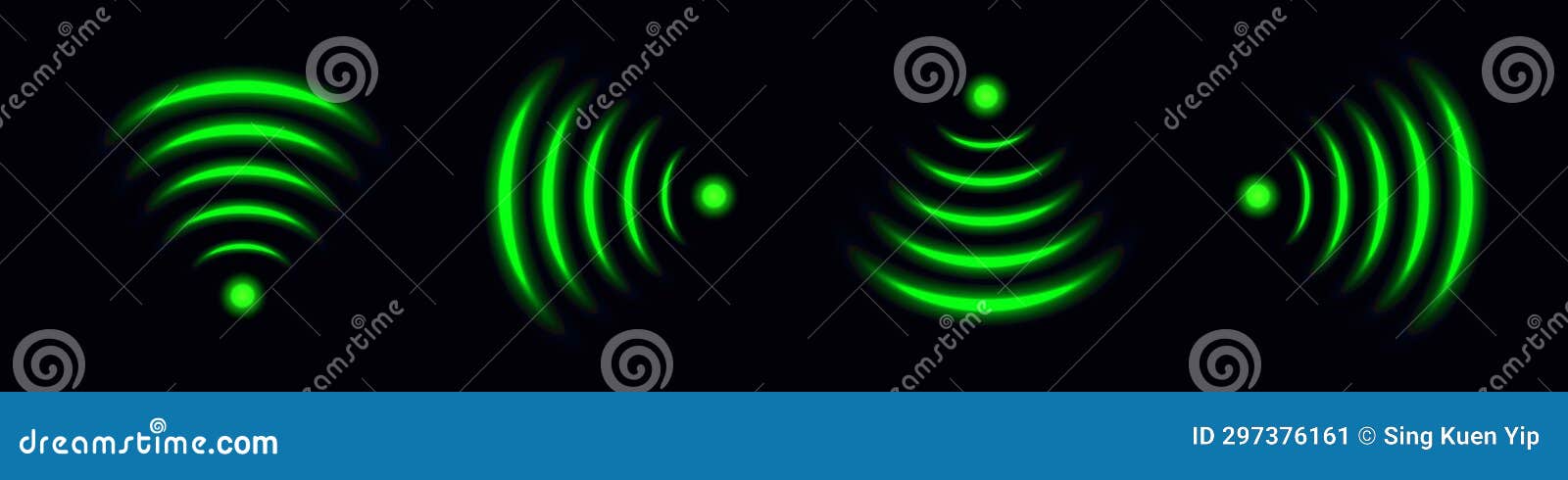 Wi-Fi Light Effect, Green Glowing Signal Sensor Waves Internet Wireless ...