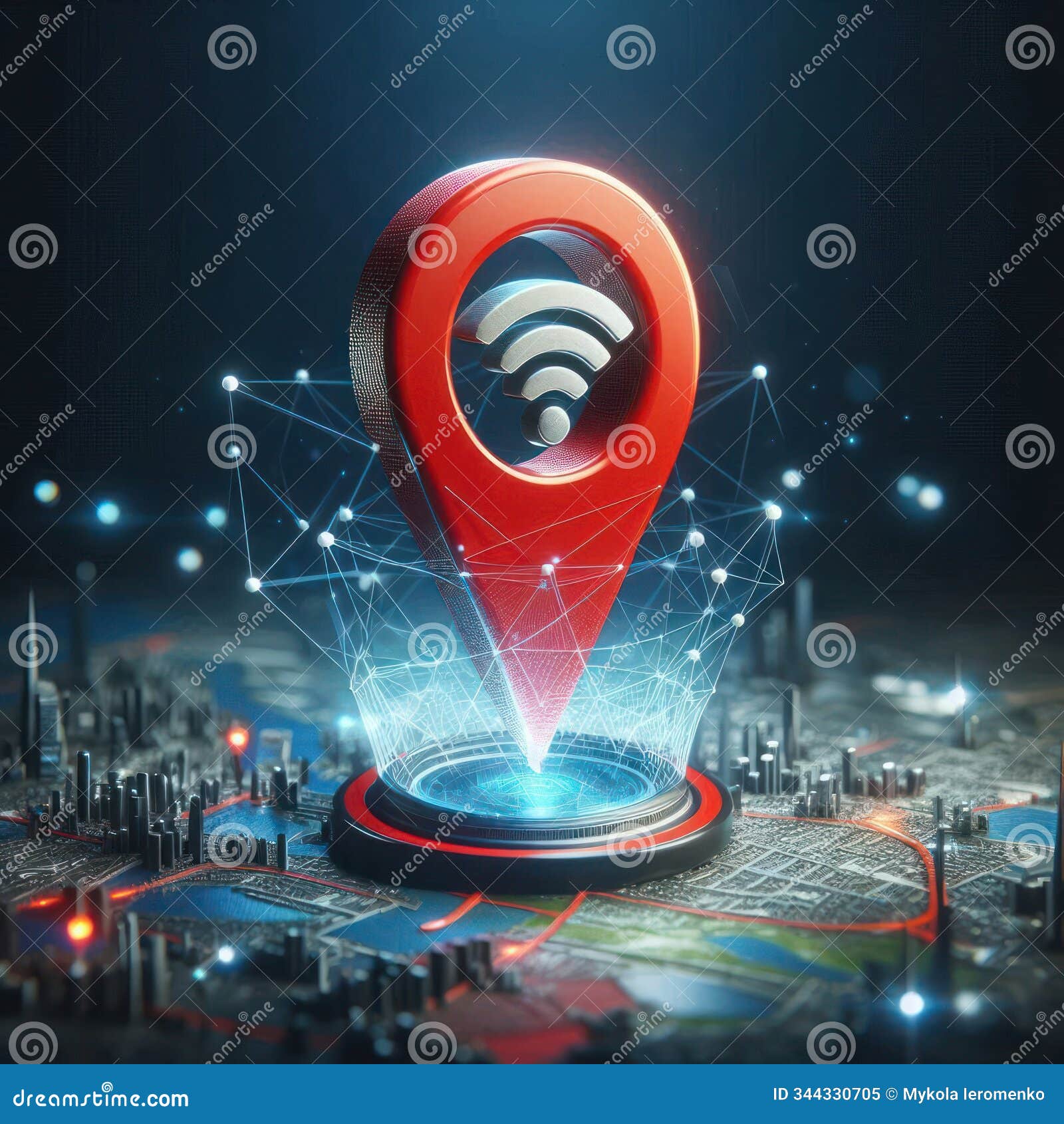 Wi-Fi Location on the Map with Technological Connections. Stock Image ...