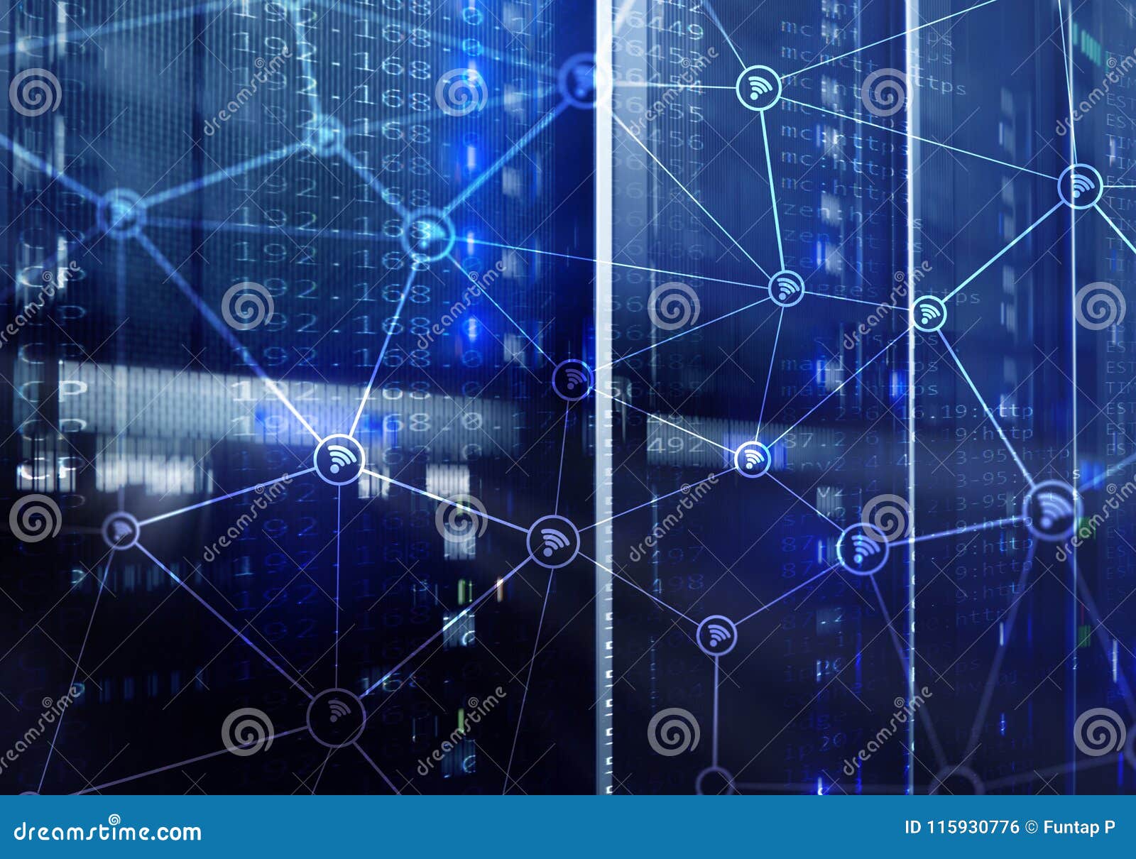 Wi Fi Network Abstract Structure on Modern Server Room Background ...