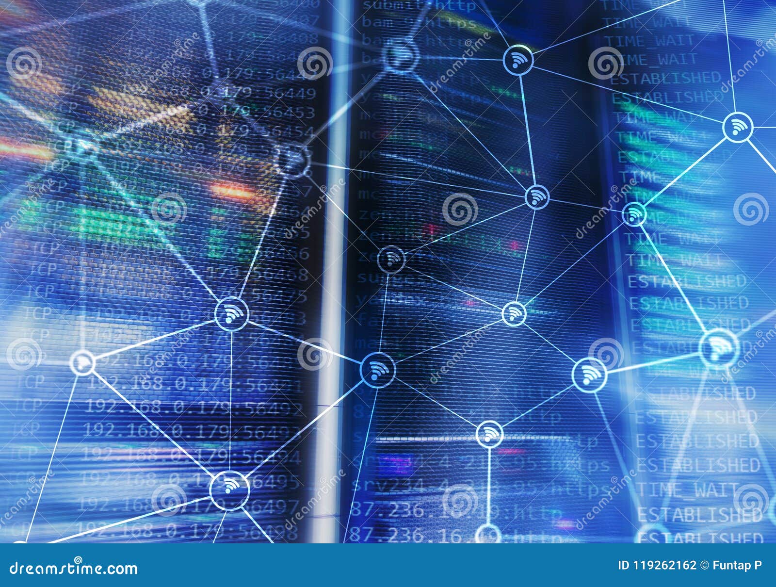 Wi Fi Network Abstract Structure on Modern Server Room Background Stock ...