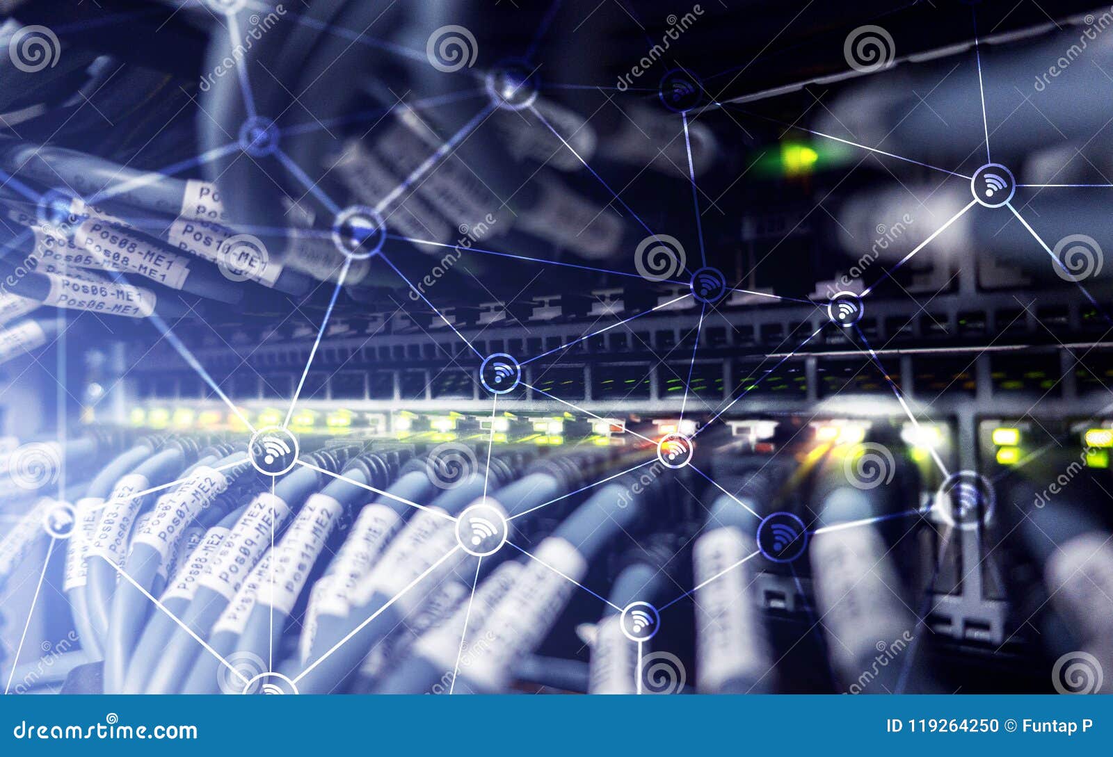Wi Fi Network Abstract Structure on Modern Server Room Background Stock ...