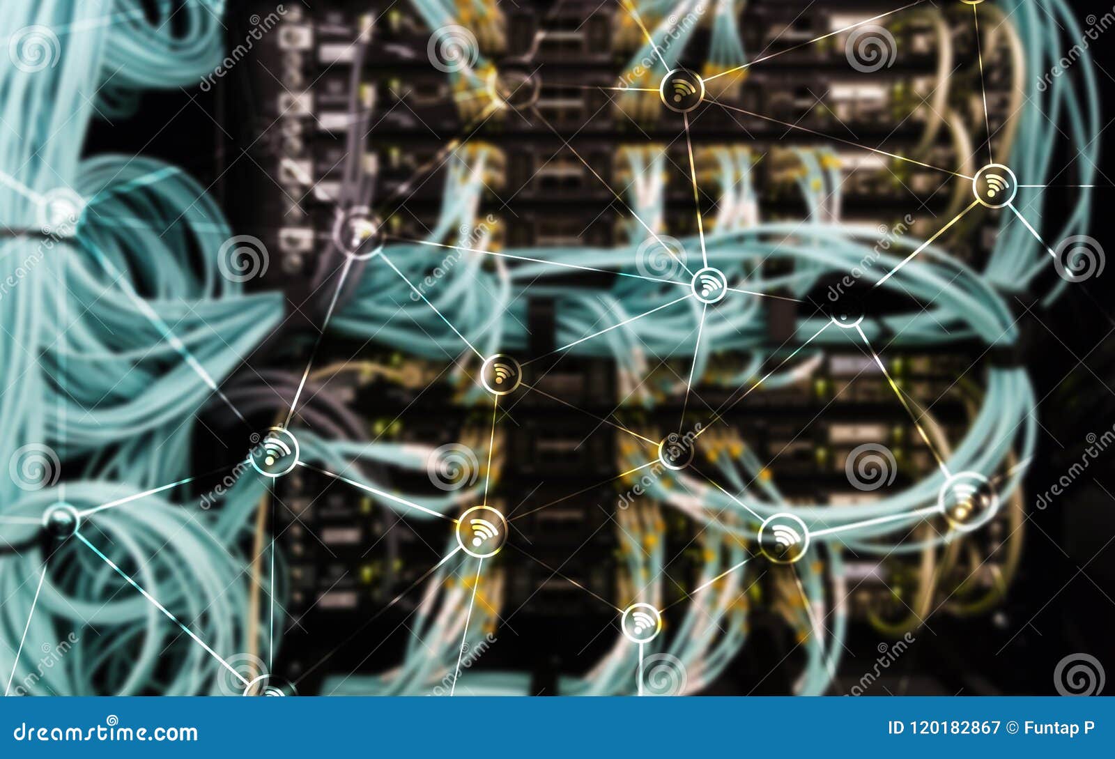 Wi Fi Network Abstract Structure on Modern Server Room Background Stock ...