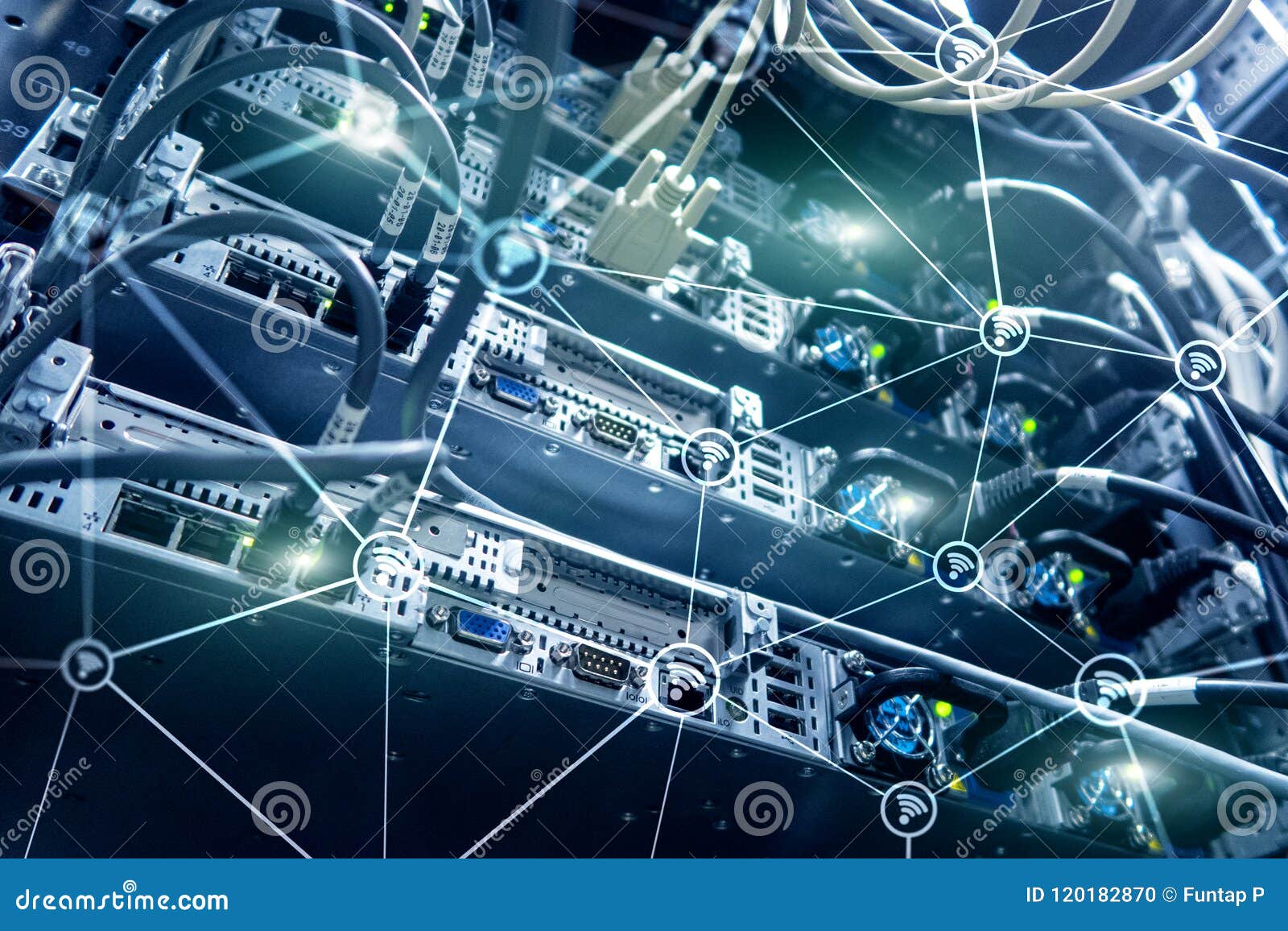 Wi Fi Network Abstract Structure on Modern Server Room Background Stock ...