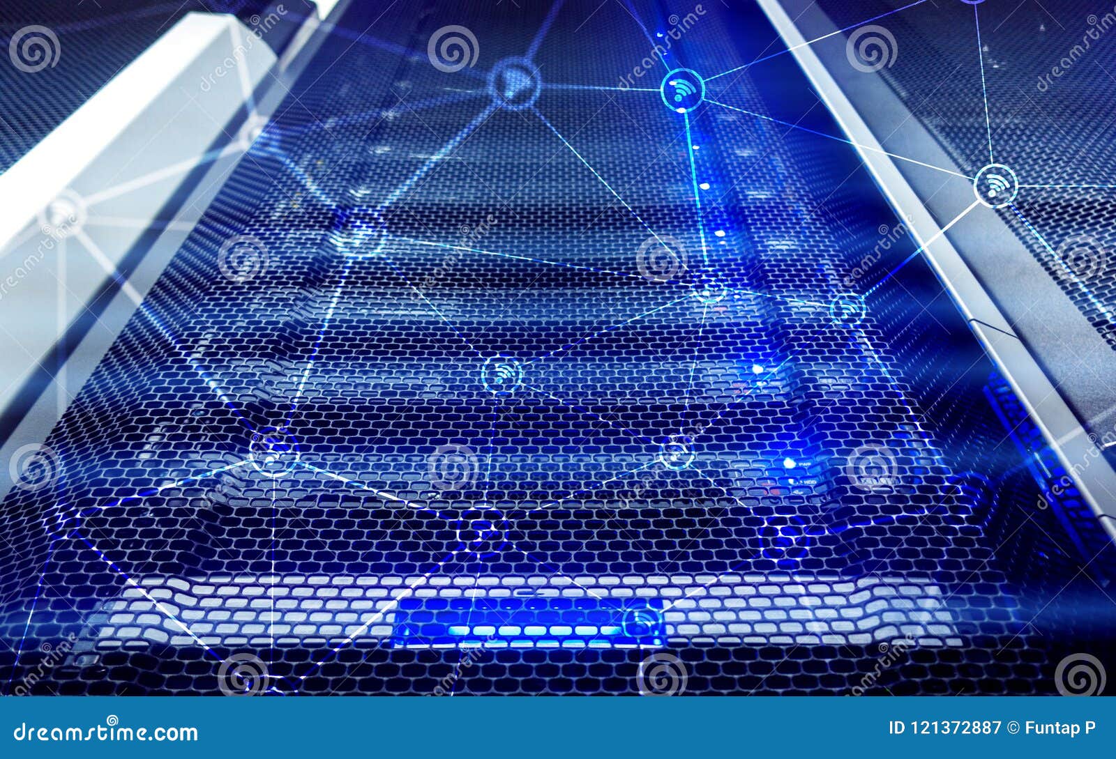 Wi Fi Network Abstract Structure on Modern Server Room Background Stock ...