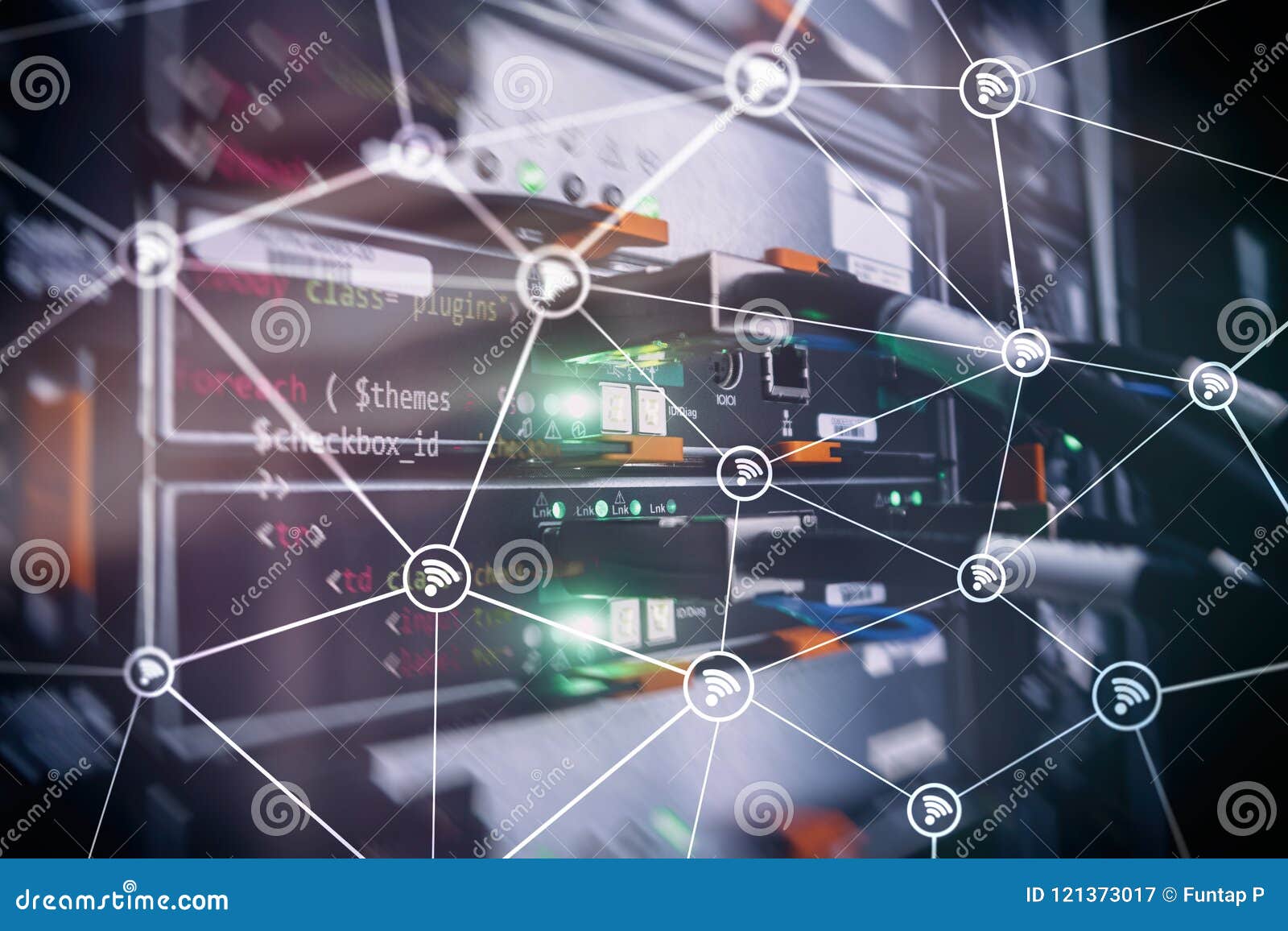 Wi Fi Network Abstract Structure on Modern Server Room Background Stock ...