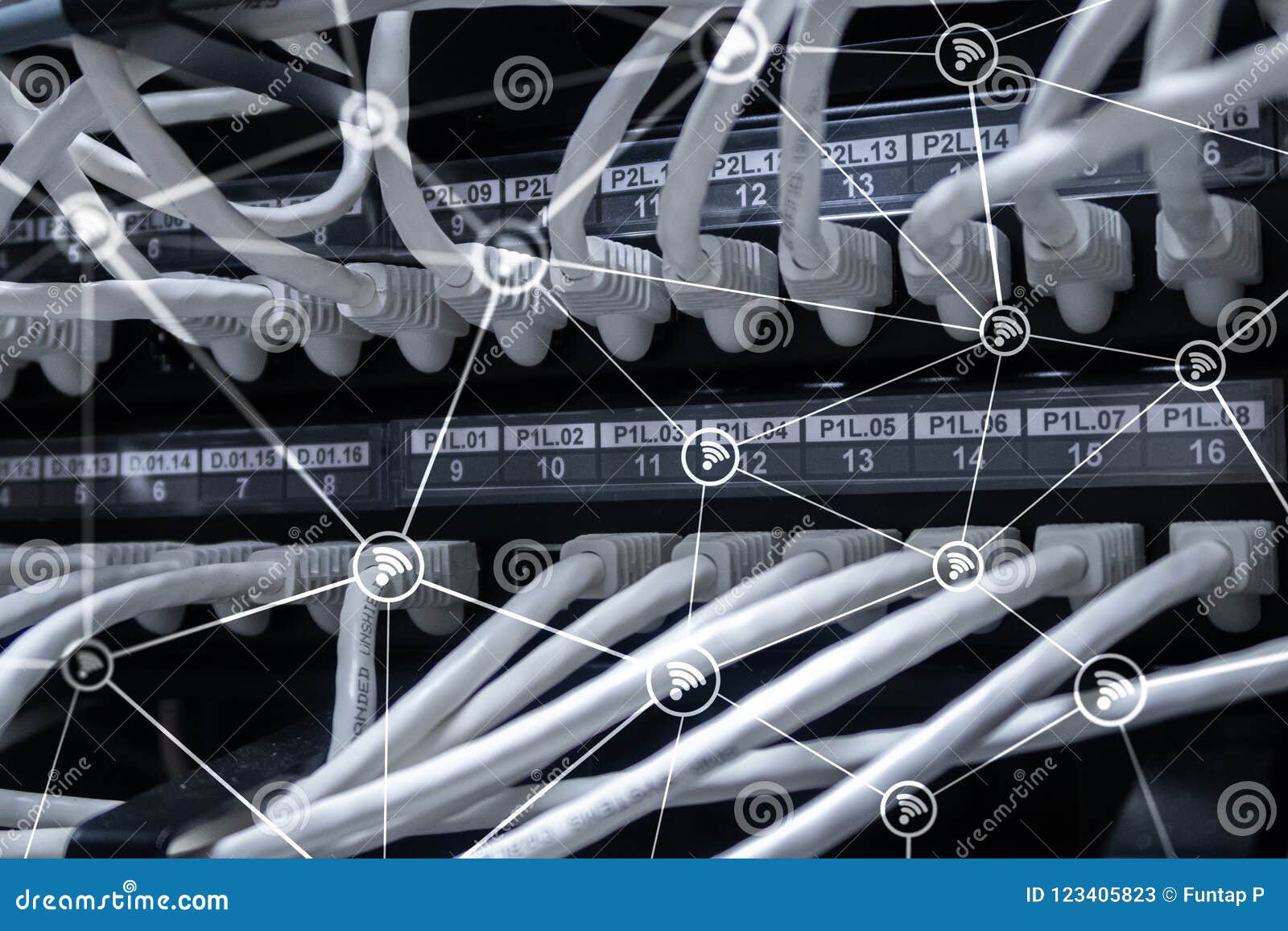 Wi Fi Network Abstract Structure On Modern Server Room Background ...