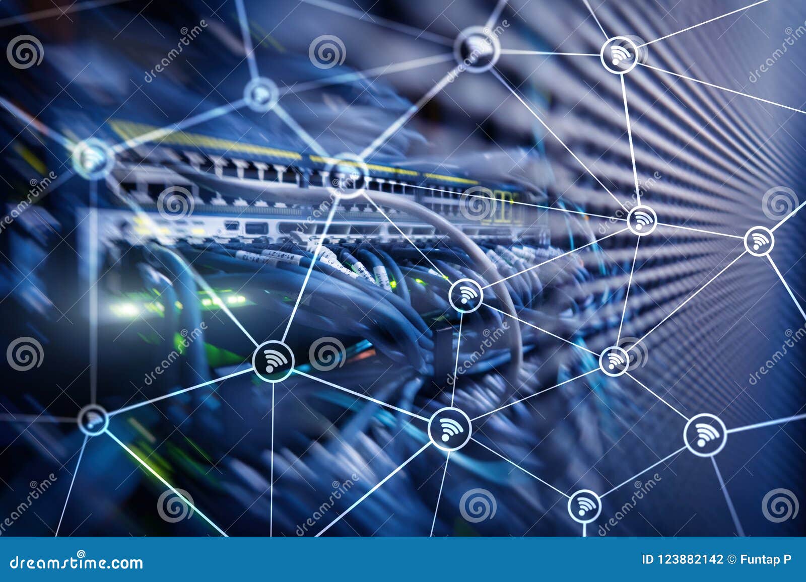 Wi Fi Network Abstract Structure on Modern Server Room Background ...