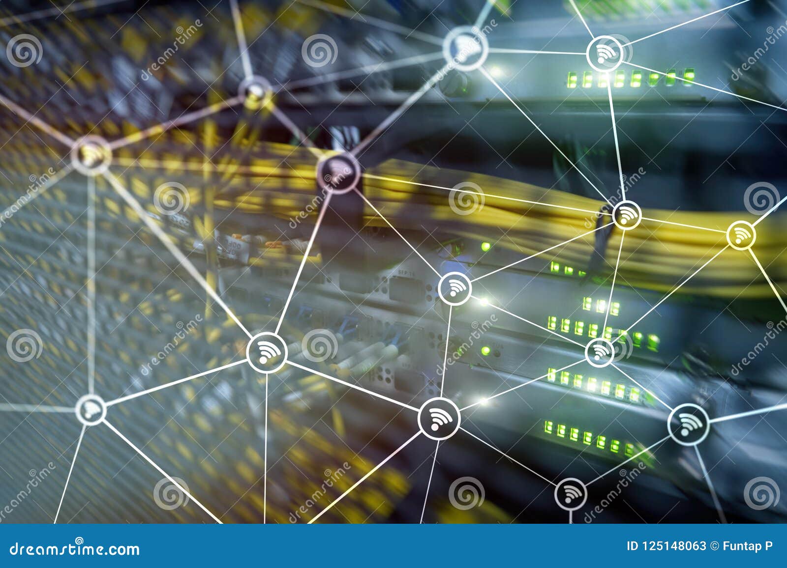 Wi Fi Network Abstract Structure on Modern Server Room Background Stock ...