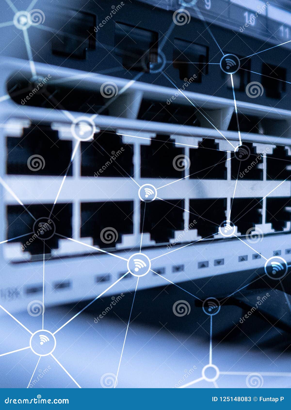 Wi Fi Network Abstract Structure on Modern Server Room Background Stock ...