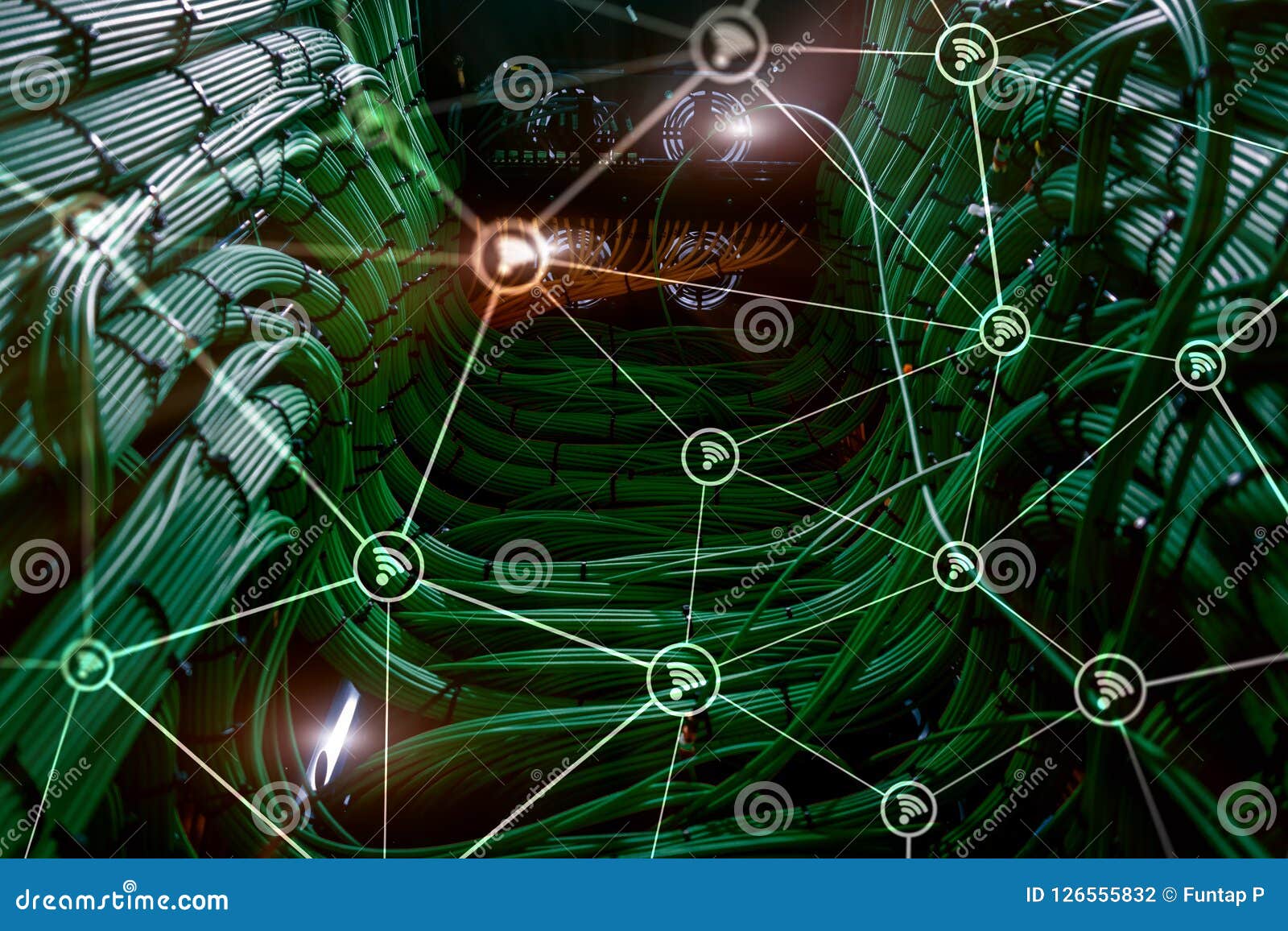 Wi Fi Network Abstract Structure on Modern Server Room Background Stock ...