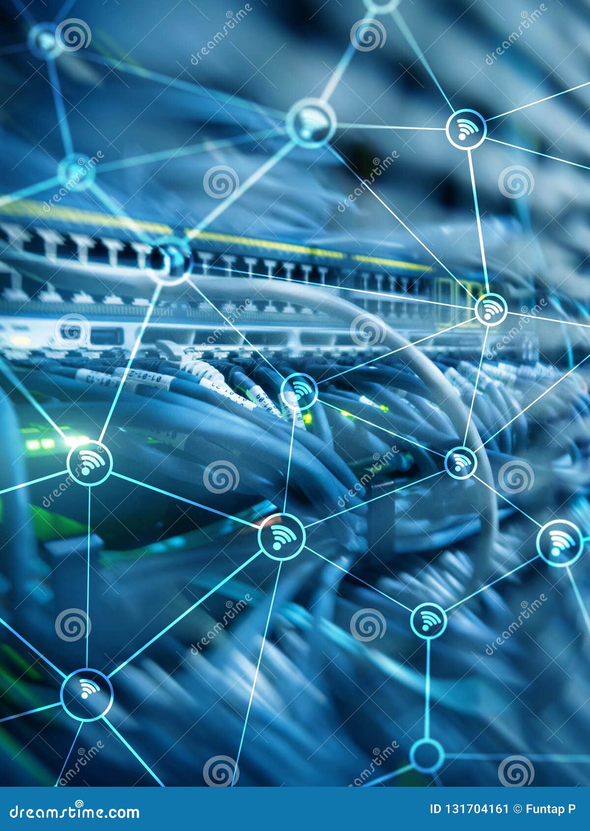 Wi Fi Network Abstract Structure on Modern Server Room Background Stock ...