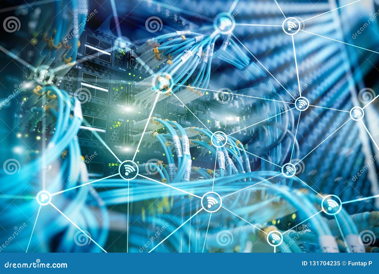 Wi Fi Network Abstract Structure on Modern Server Room Background Stock ...
