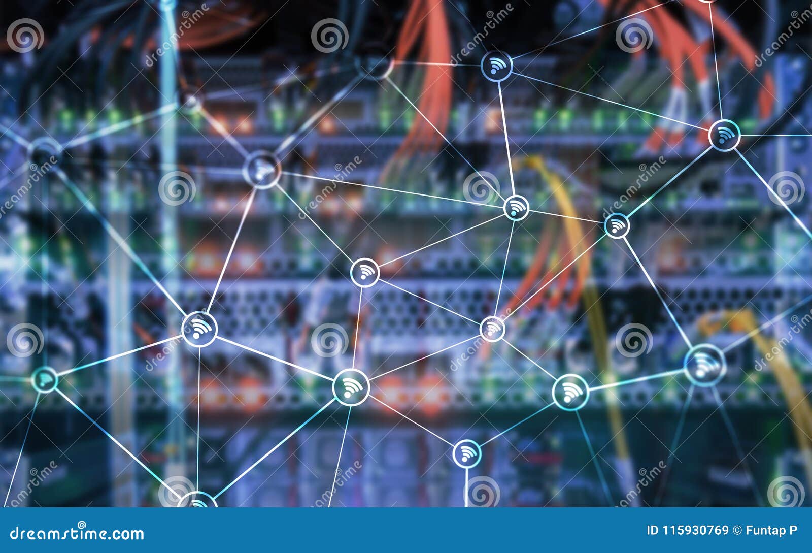 Wi Fi Network Abstract Structure on Modern Server Room Background Stock ...