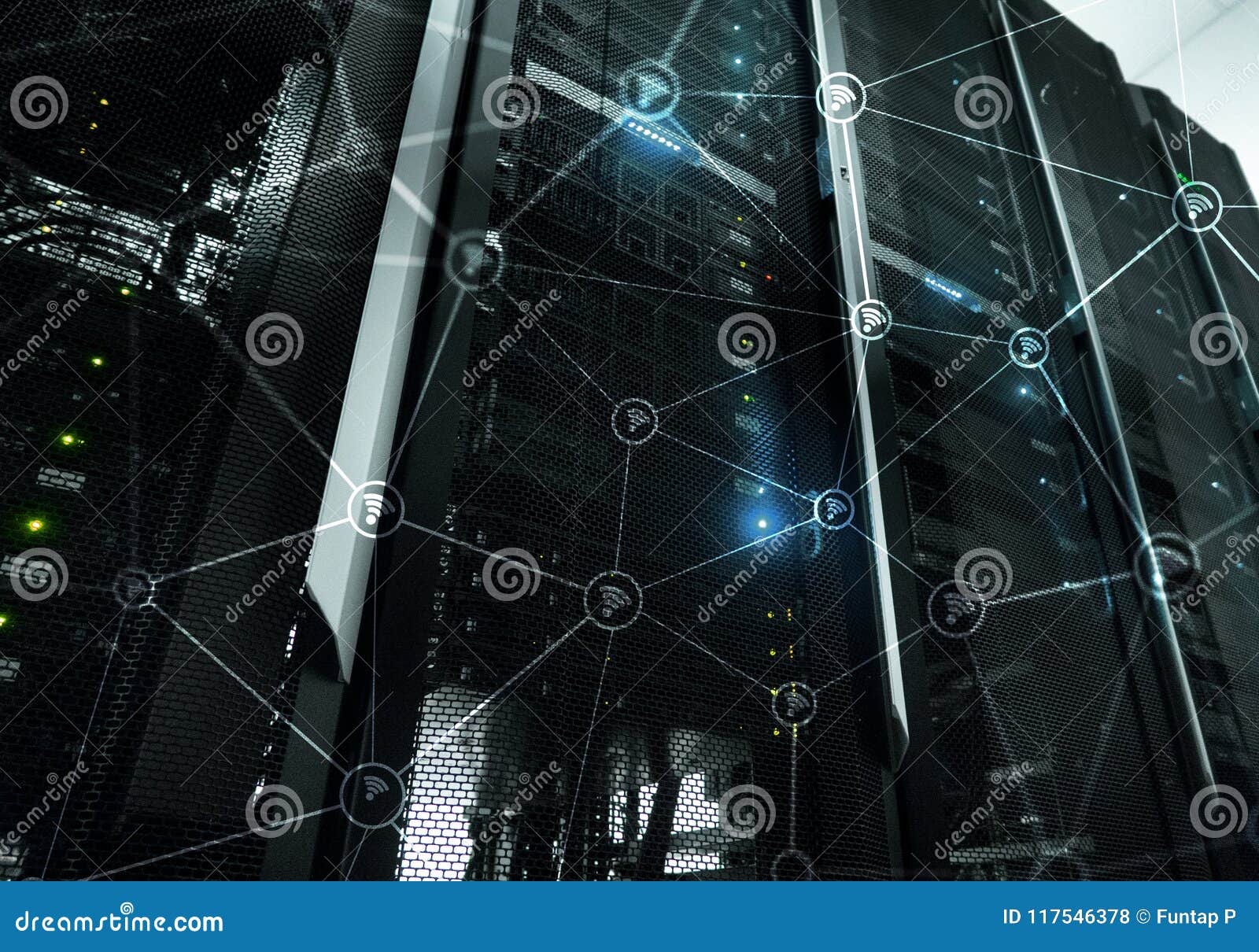 Wi Fi Network Abstract Structure on Modern Server Room Background Stock ...