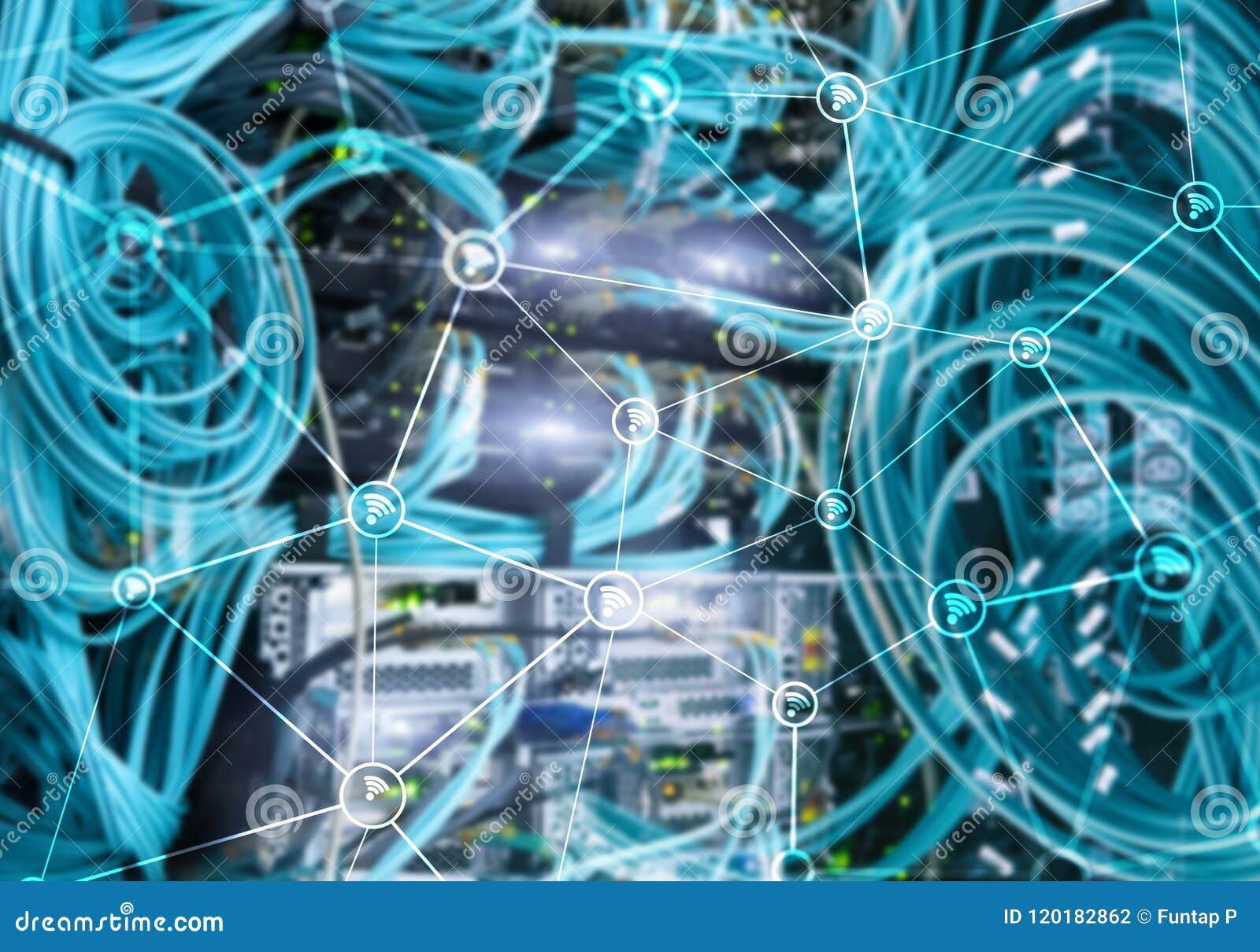 Wi Fi Network Abstract Structure on Modern Server Room Background Stock ...