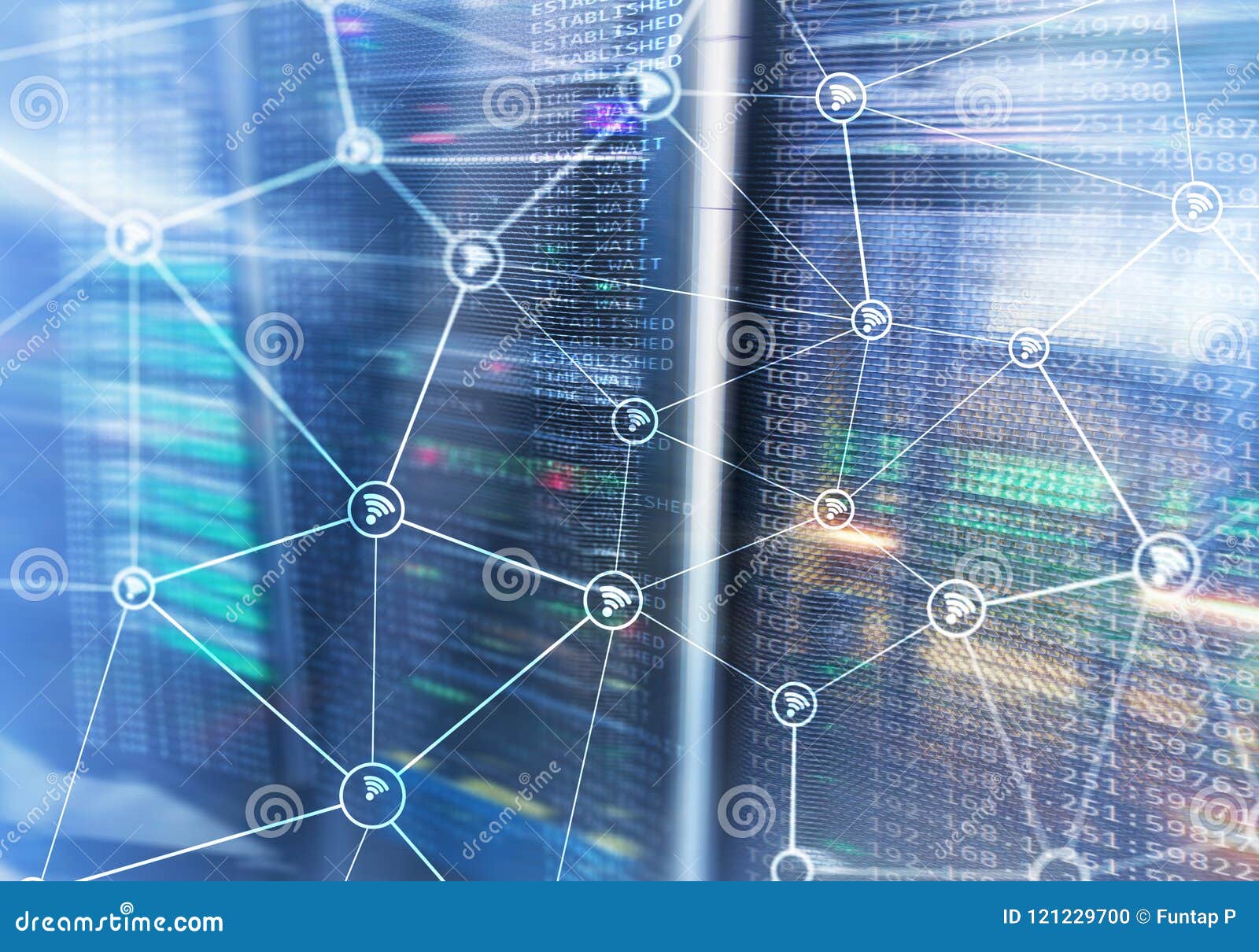 Wi Fi Network Abstract Structure on Modern Server Room Background Stock ...