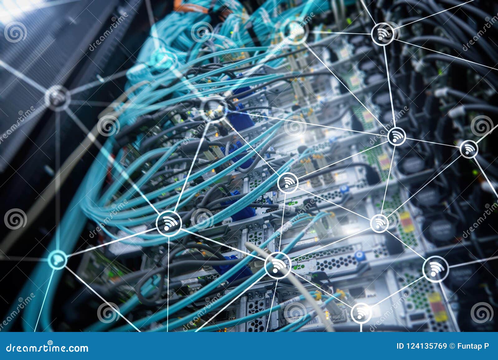Wi Fi Network Abstract Structure on Modern Server Room Background Stock ...