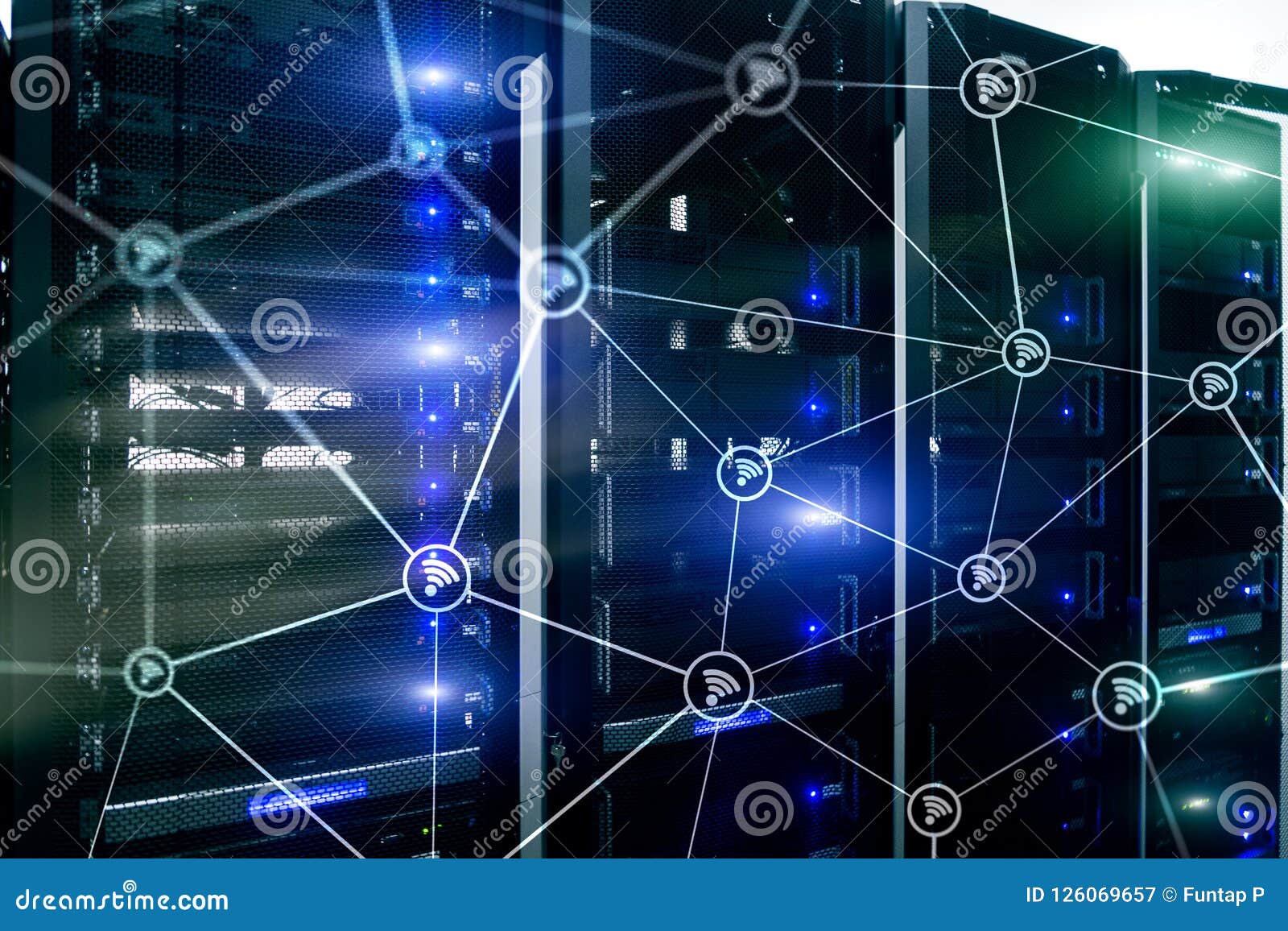 Wi Fi Network Abstract Structure on Modern Server Room Background Stock ...